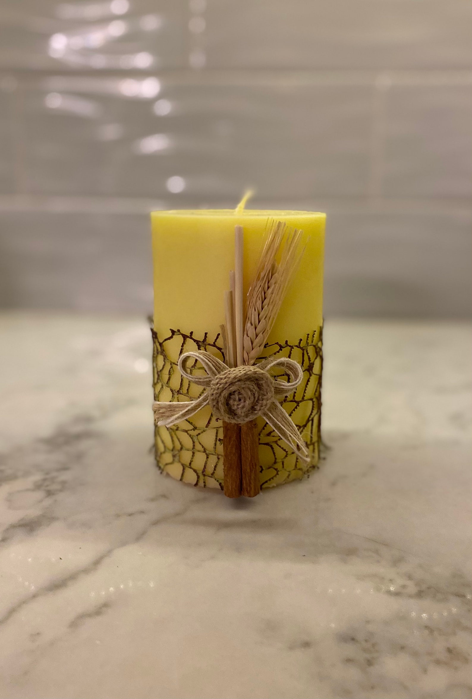 Whimsical Yellow Pillar Candle - Etsy