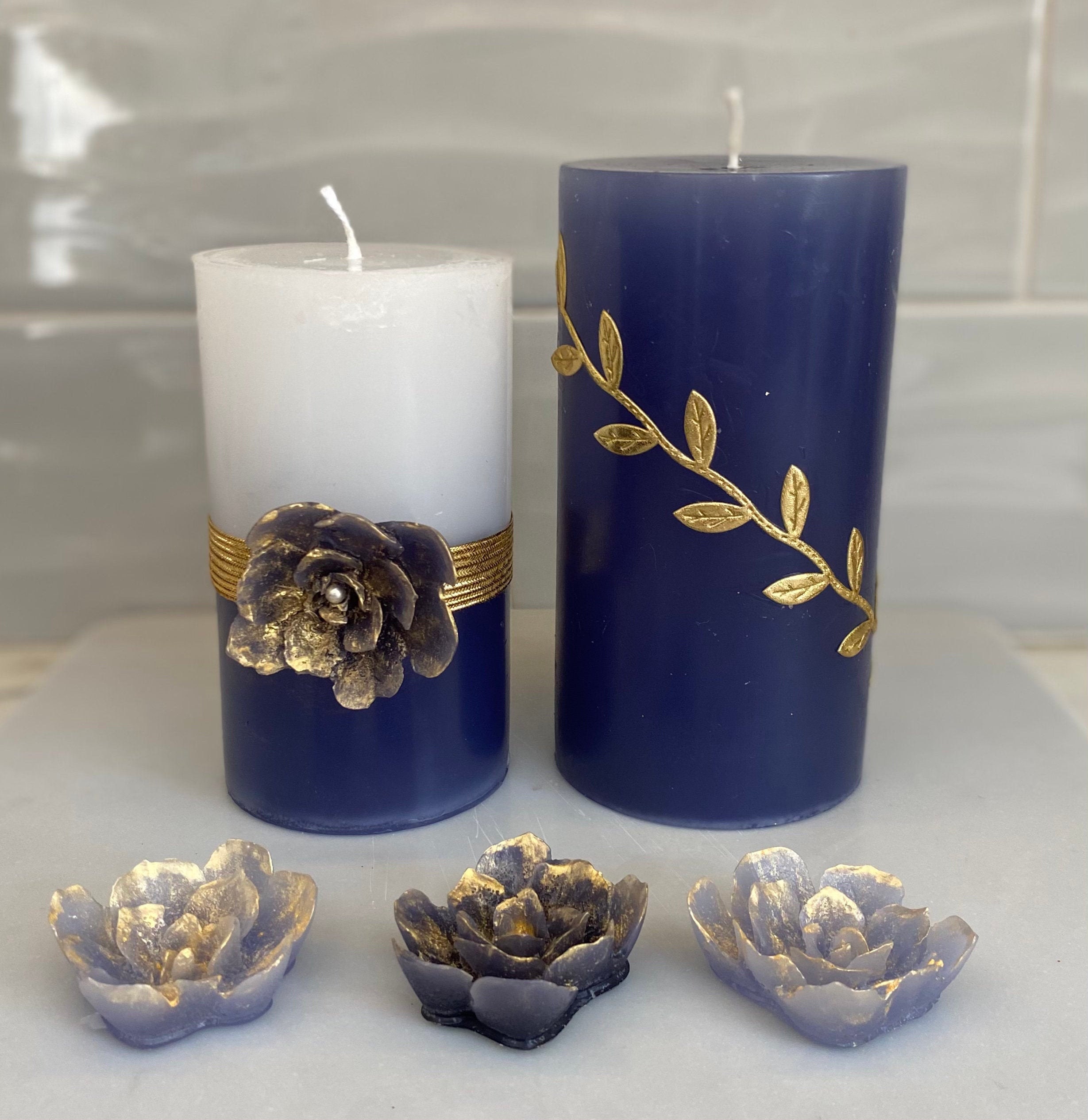 Smoked Blue Pillar Candle Set - Etsy