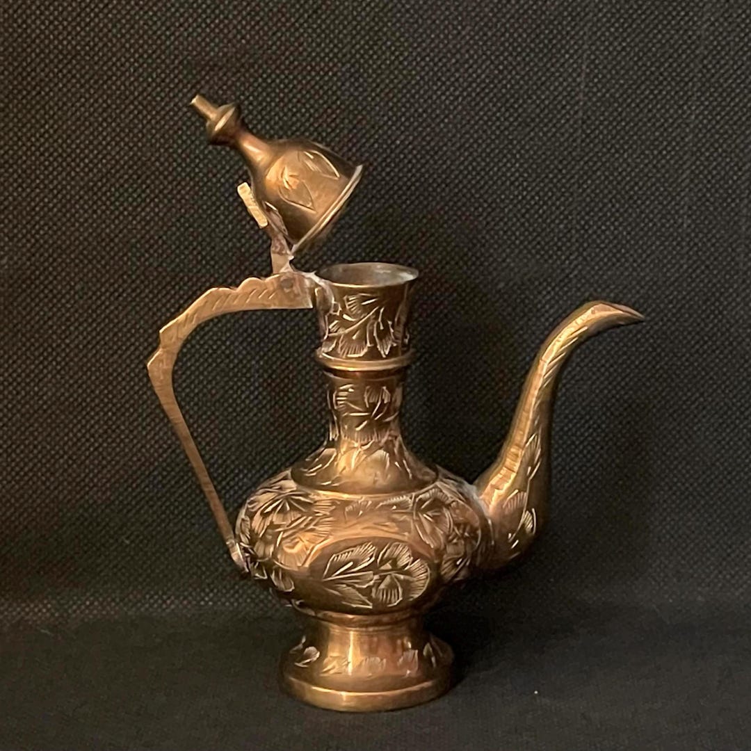 Vintage Brass Pitcher Indian Coffee Pot Vintage Small Etched Brass ...