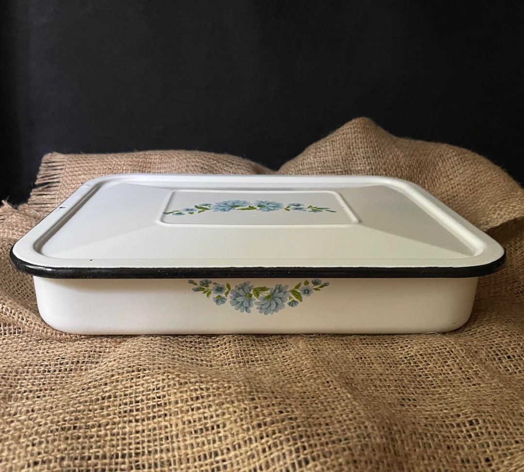 Enamel Box Vintage White Enamel Container With Lid Retro Kitchen ...