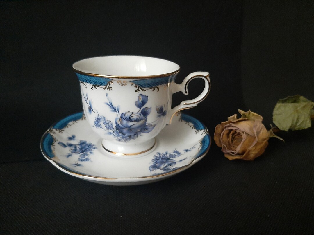 Porcelain Tea Cup and Saucer Vintage Blue Floral Tea Cup Porcelain ...