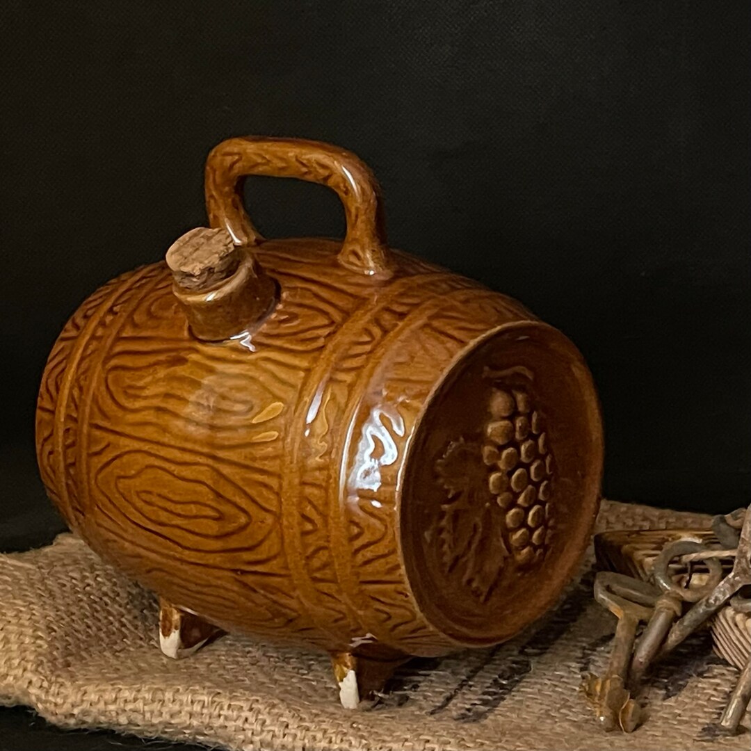 Vintage Ceramic Barrel Brown Clay Ceramic Keg in Brown Glaze Old Clay ...