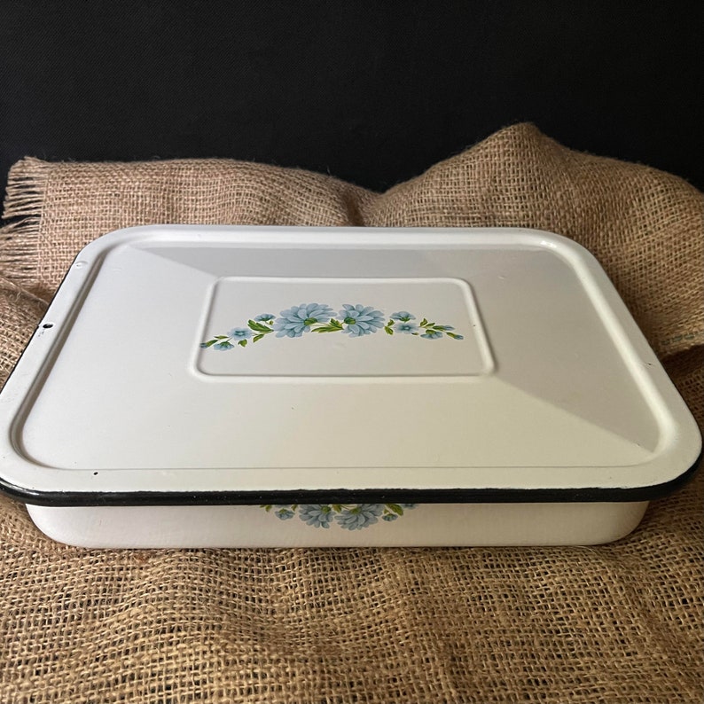 Enamel Box Vintage White Enamel Container With Lid Retro Kitchen ...