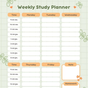 Weekly Study Planner, Instant Download, Printable Planner, Study ...