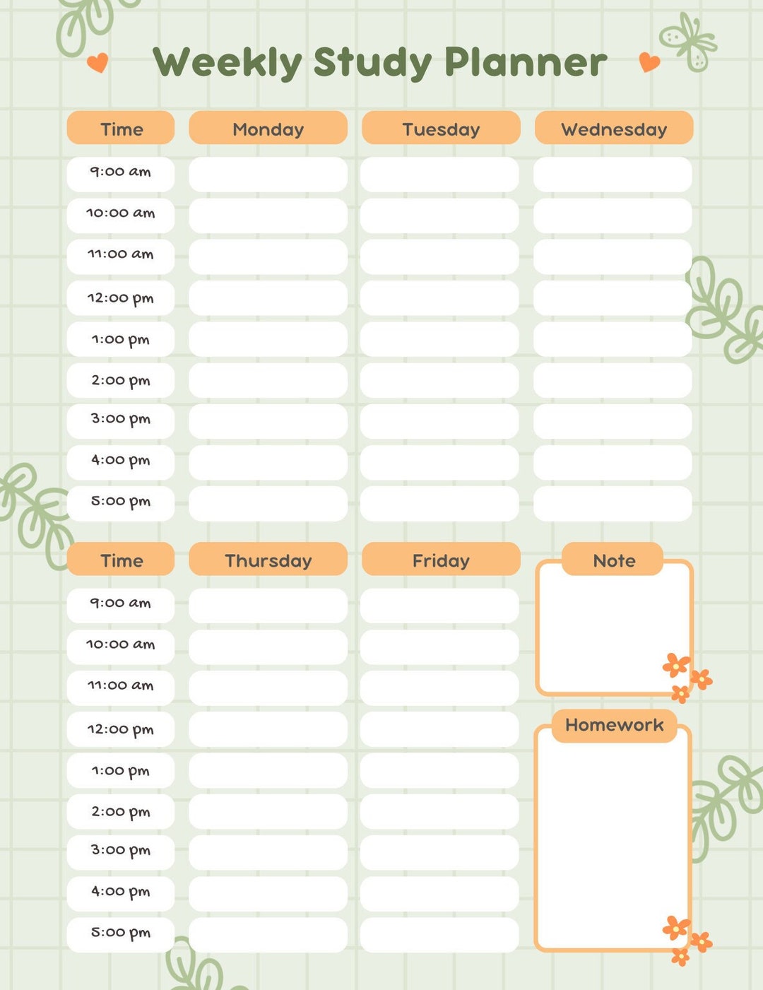 Weekly Study Planner, Instant Download, Printable Planner, Study ...