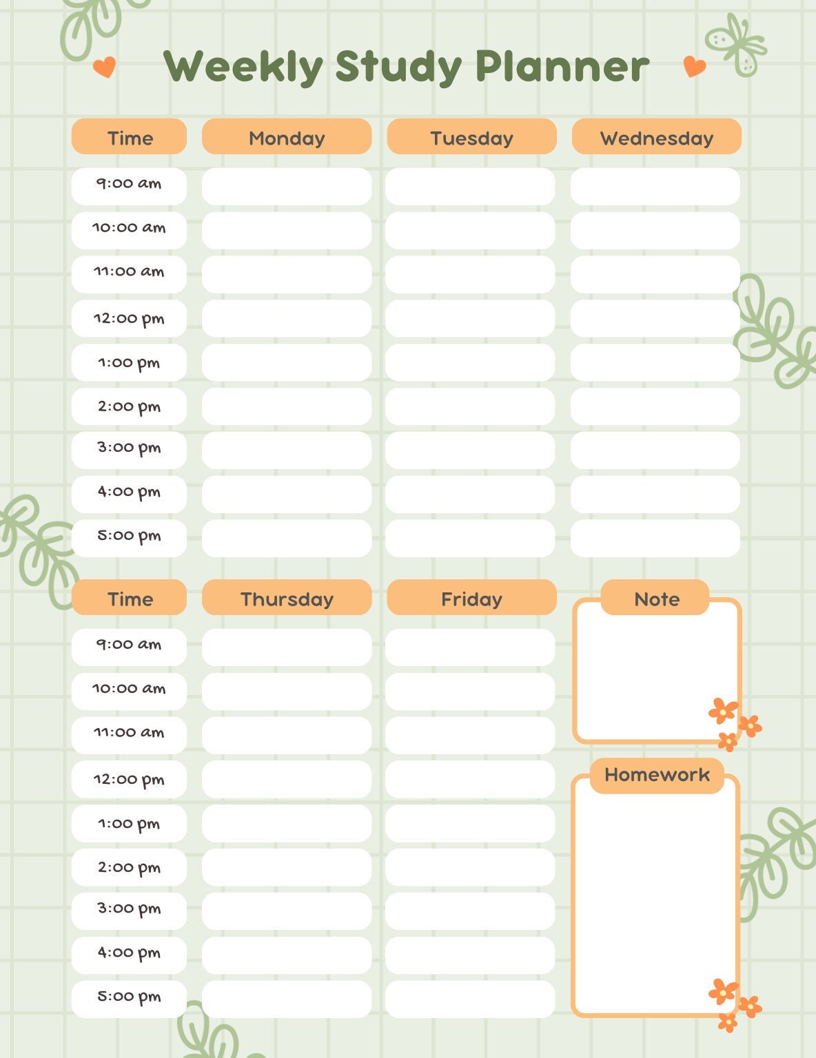 Weekly Study Planner, Instant Download, Printable Planner, Study ...