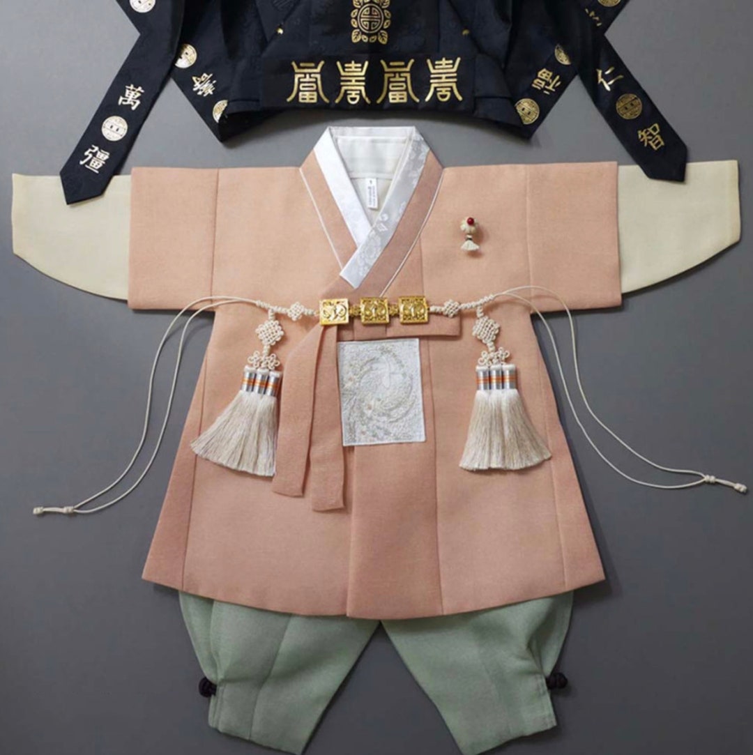 112y/o, 3pcs Woojin Coral Hanbok, Boy Hanbok, Dol, Baek-il, Hanbok Set ...