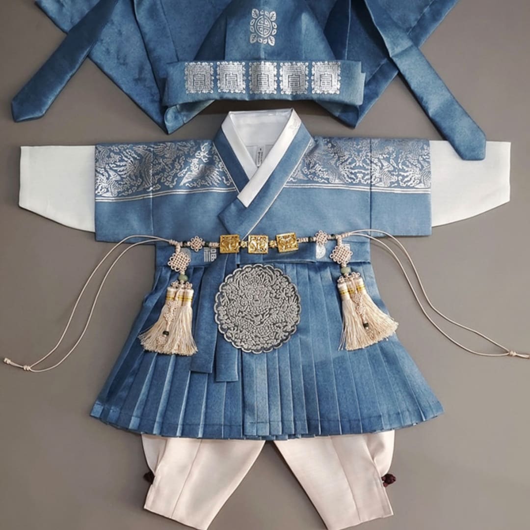 100days1y/o, 3pcs Silver Blue Green Prince Hanbok, Boy Hanbok, Dol ...