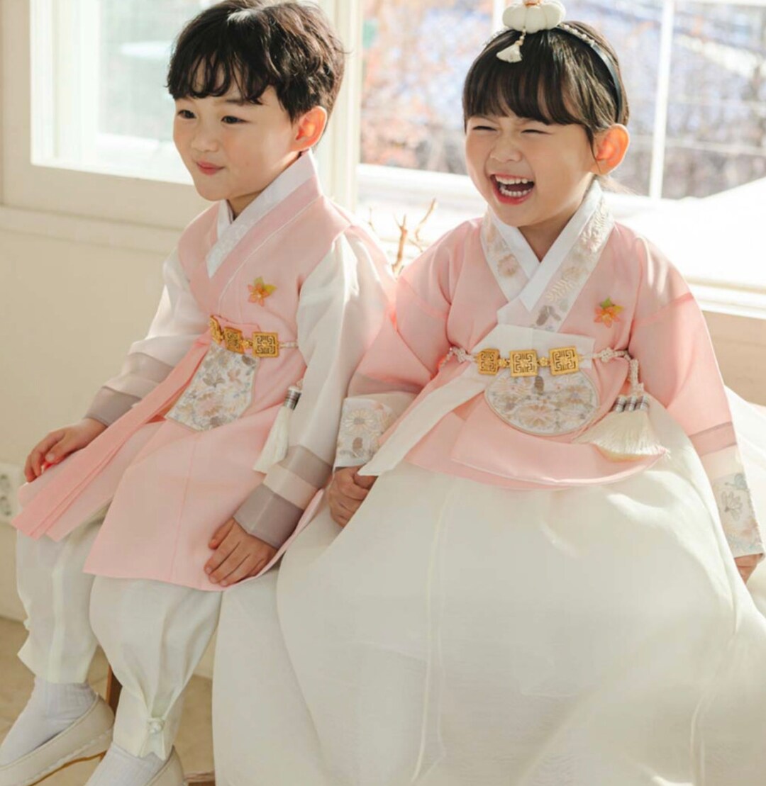 10015y/o, Embroidery Coral Ivory Hanbok, Girl Hanbok, Dol, Baek-il ...