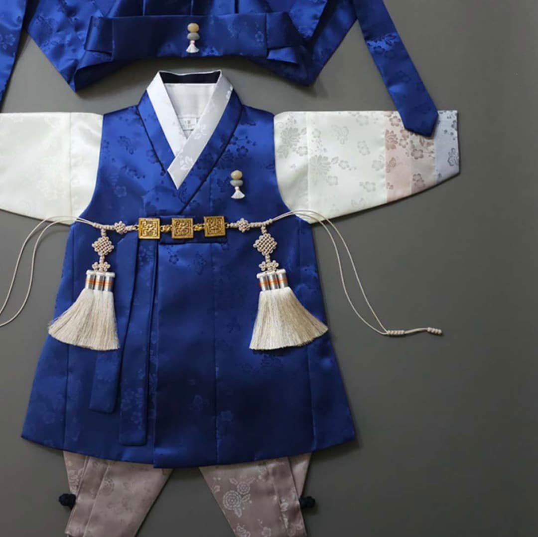 10010y/o, 3pcs Minjae Blue Hanbok, Korean Boy Hanbok, Dol, Baek-il ...