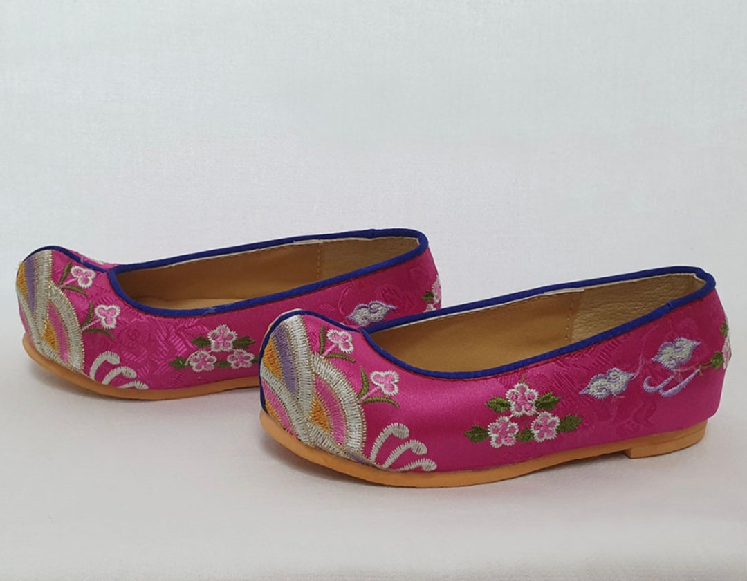 130220mm Magenta Floral Embroidery Hanbok Shoes Girl Dol - Etsy