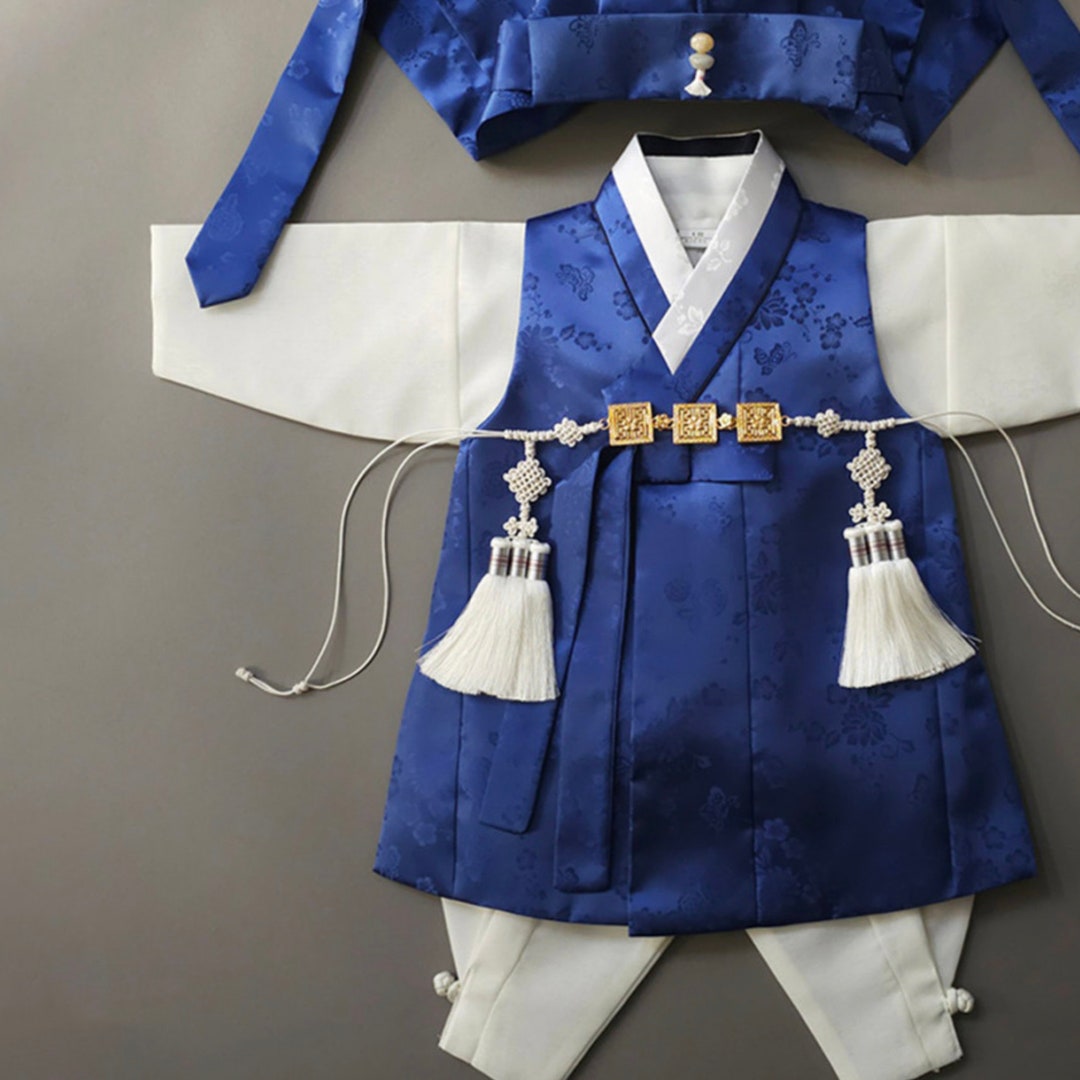 110y/o, 3pcs Hemin Blue Hanbok, Korean Boy Hanbok, Dol, Baek-il, Hanbok ...
