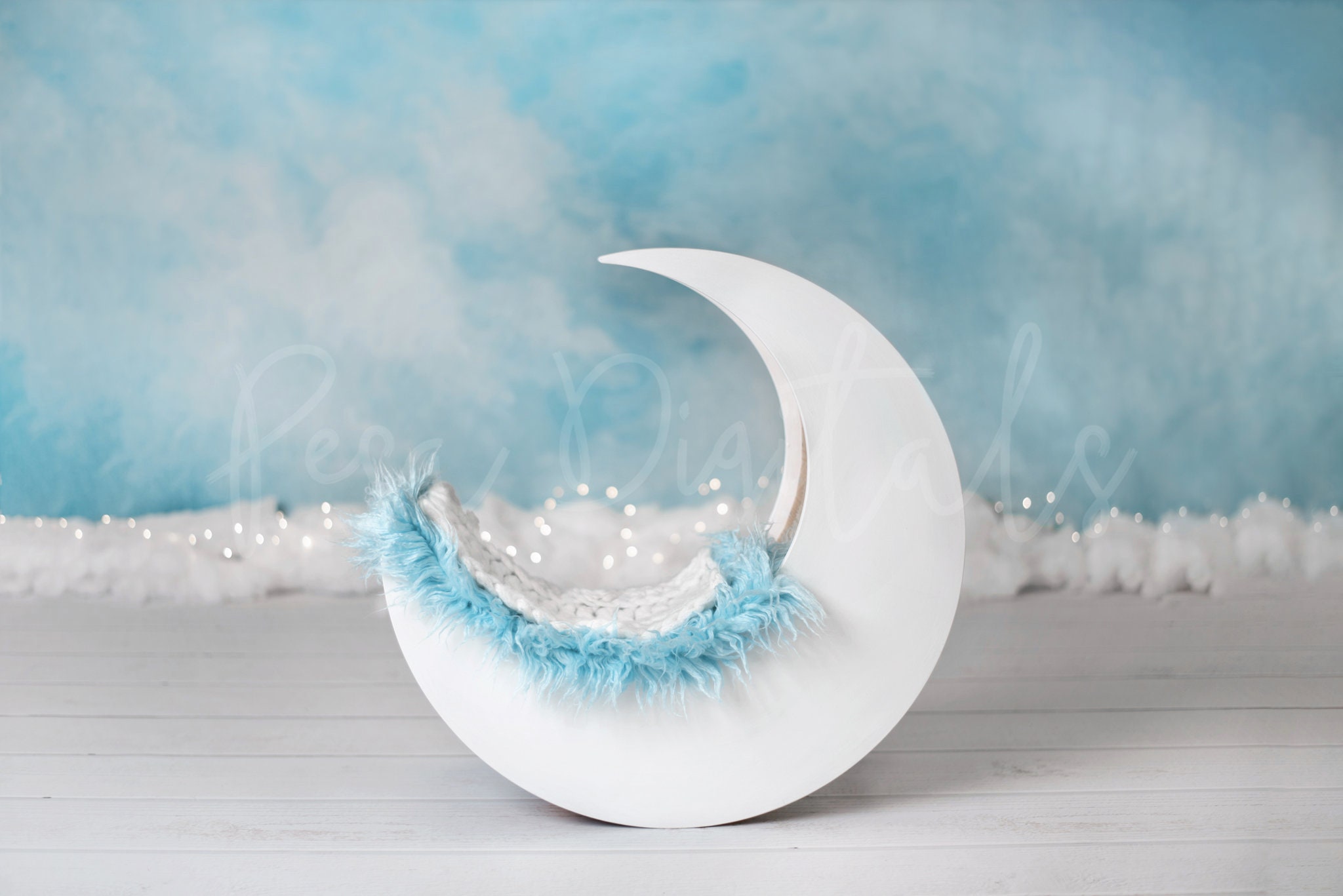Newborn Digital Backdrop, White Moon With Blue Background, Natural ...