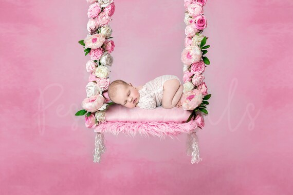 Newborn photography backdrop swing Floral swing newborn digital backdrop Pink rose swing newborn digital background Flower digital backdrop