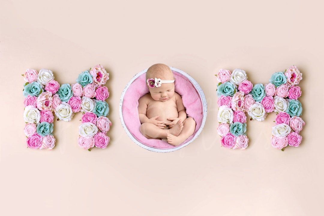 Newborn Digital Backdrop MOM Sign, Floral Letter Backdrop, Mother's Day ...