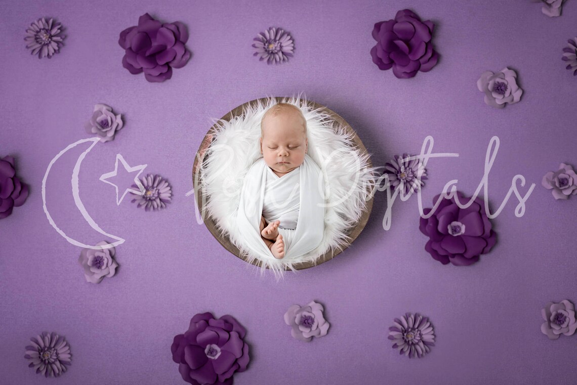 Purple Flower Backdrop, Digital Backdrop, Newborn Digital Backdrop ...