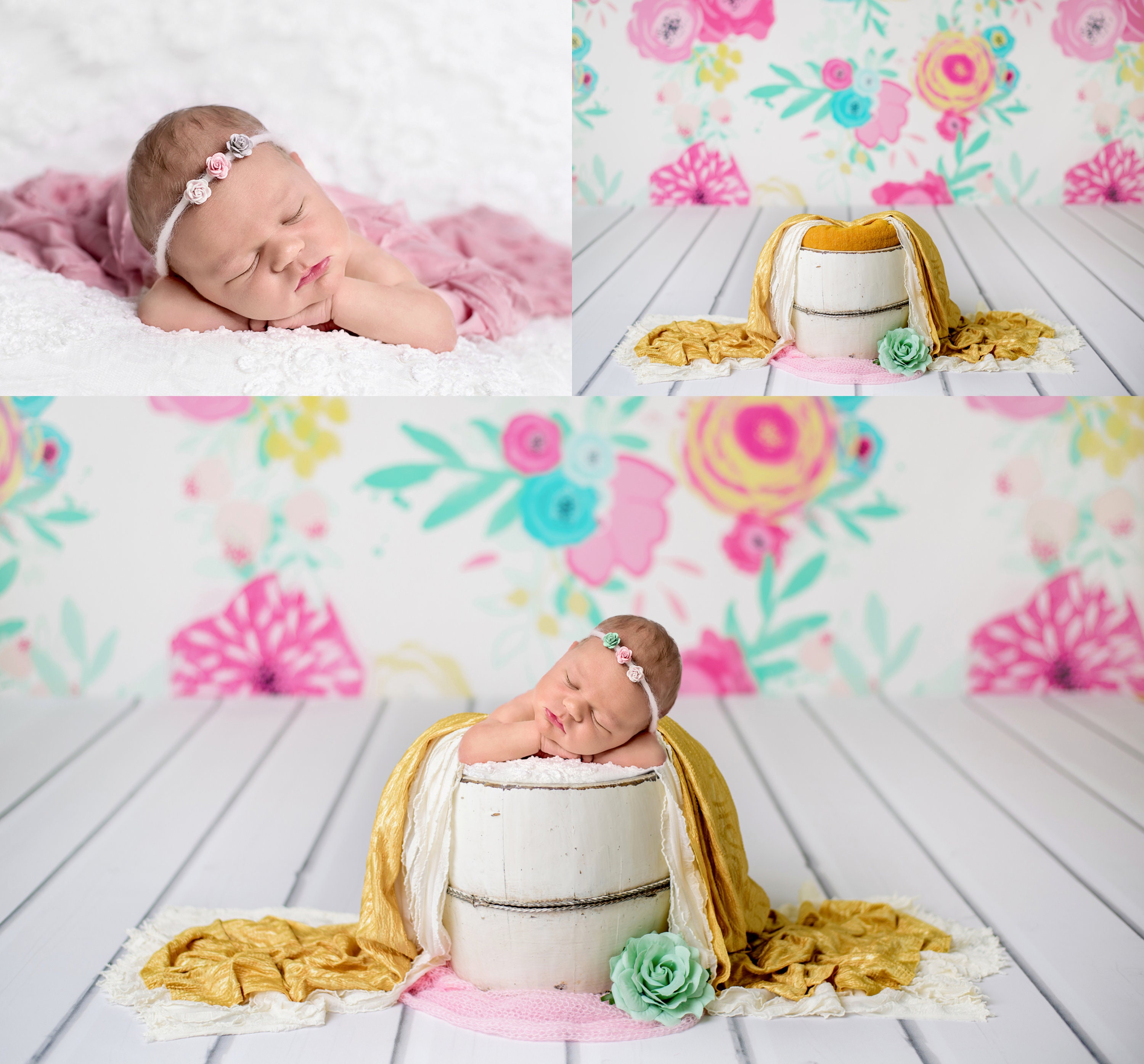 Spring Theme Digital Backdrop Newborn Background White Bucket, Natural ...