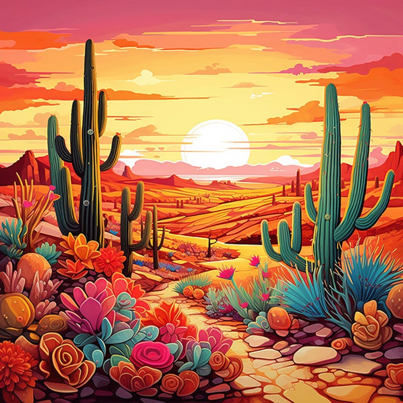 Printable Desert Artwork - Bright Colors - Desert Wall Art - 8x8 ...