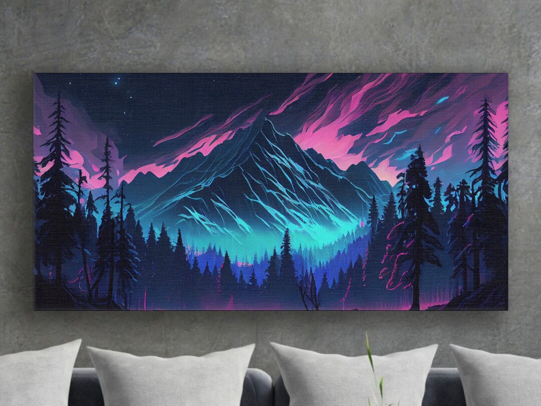 Synthwave Landscape Canvas Print, Colorful Landscape Framed Wall Art ...