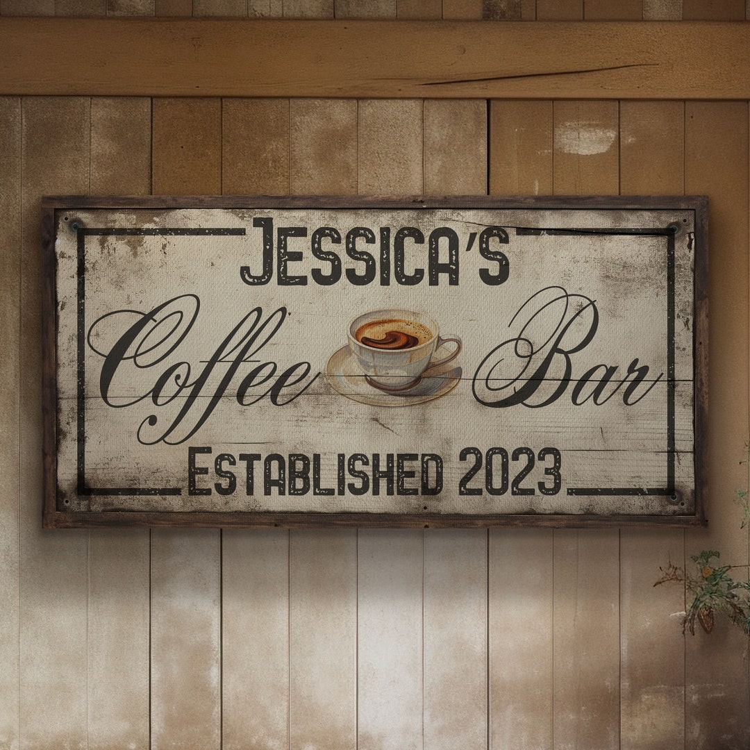 Coffee Bar Sign Rustic Coffee Station Bar Wall Art, Personalized Family ...