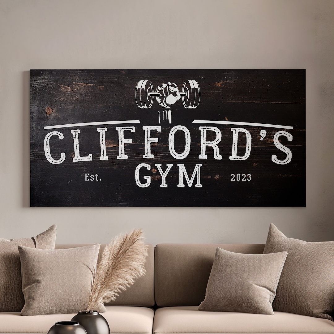 Custom Home Gym Sign, Man Cave Sign Personalized Fitness Gifts, Dark ...