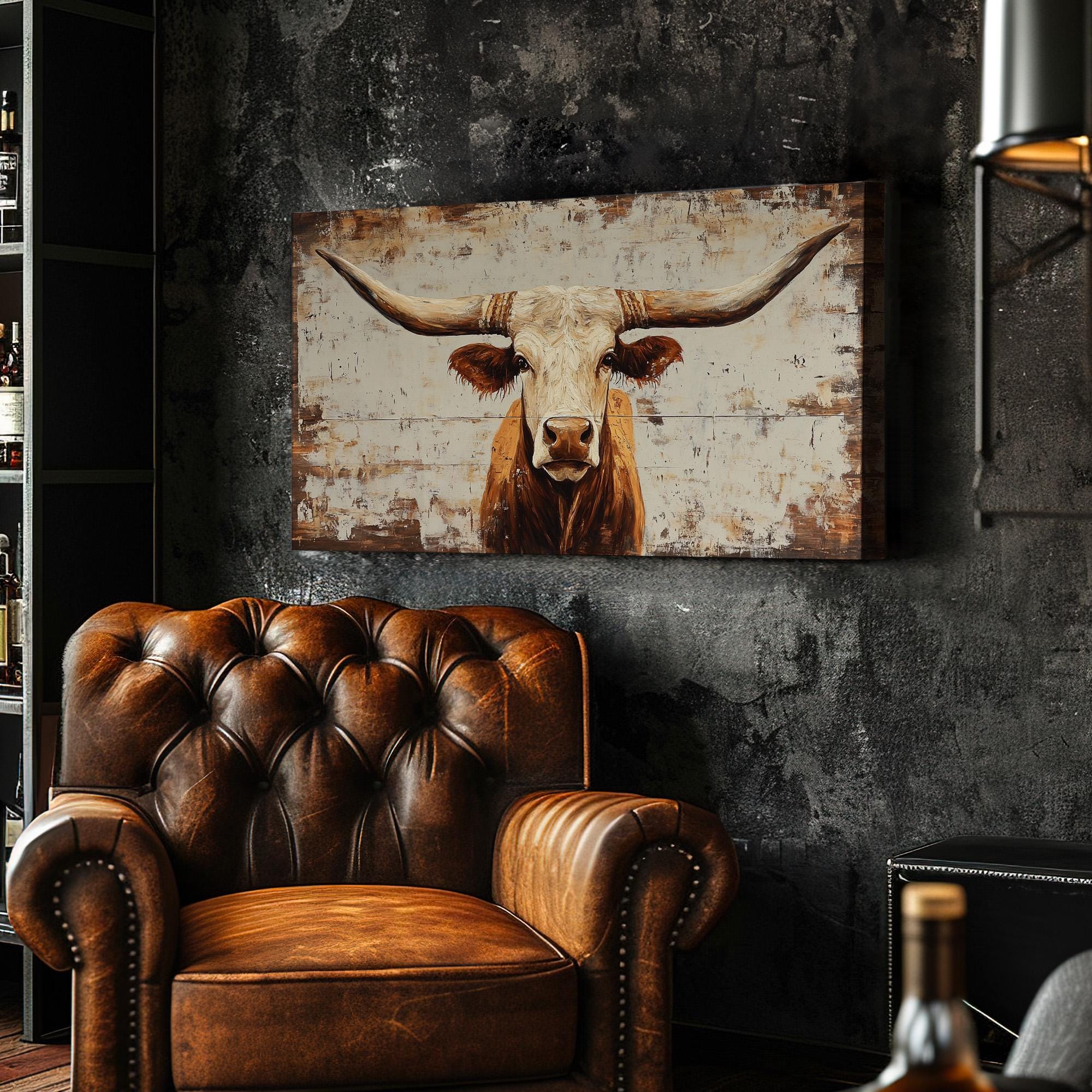 Rustic Texas Longhorn Portrait Lanscape Wooden Texture, 2x1 Country ...