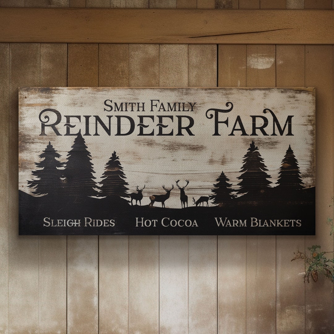 Reindeer Farm Sign Personalized Christmas Rustic Farmhouse Vintage ...