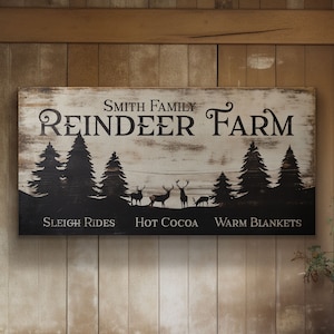 Reindeer Farm Sign Personalized Christmas Rustic Farmhouse Vintage ...