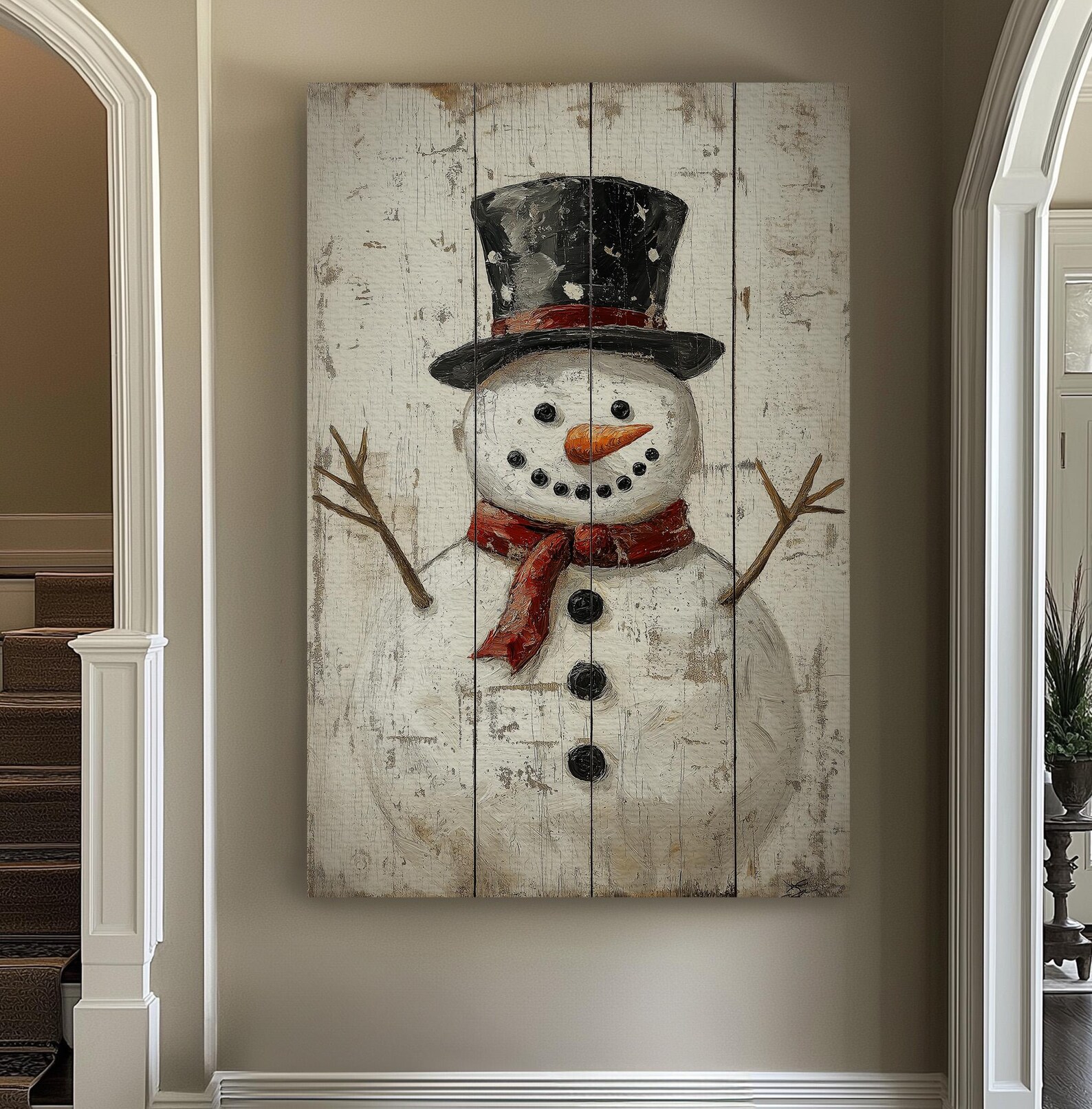 Rustic Snowman Vertical Wall Art Christmas, Decor Winter Canvas Print ...