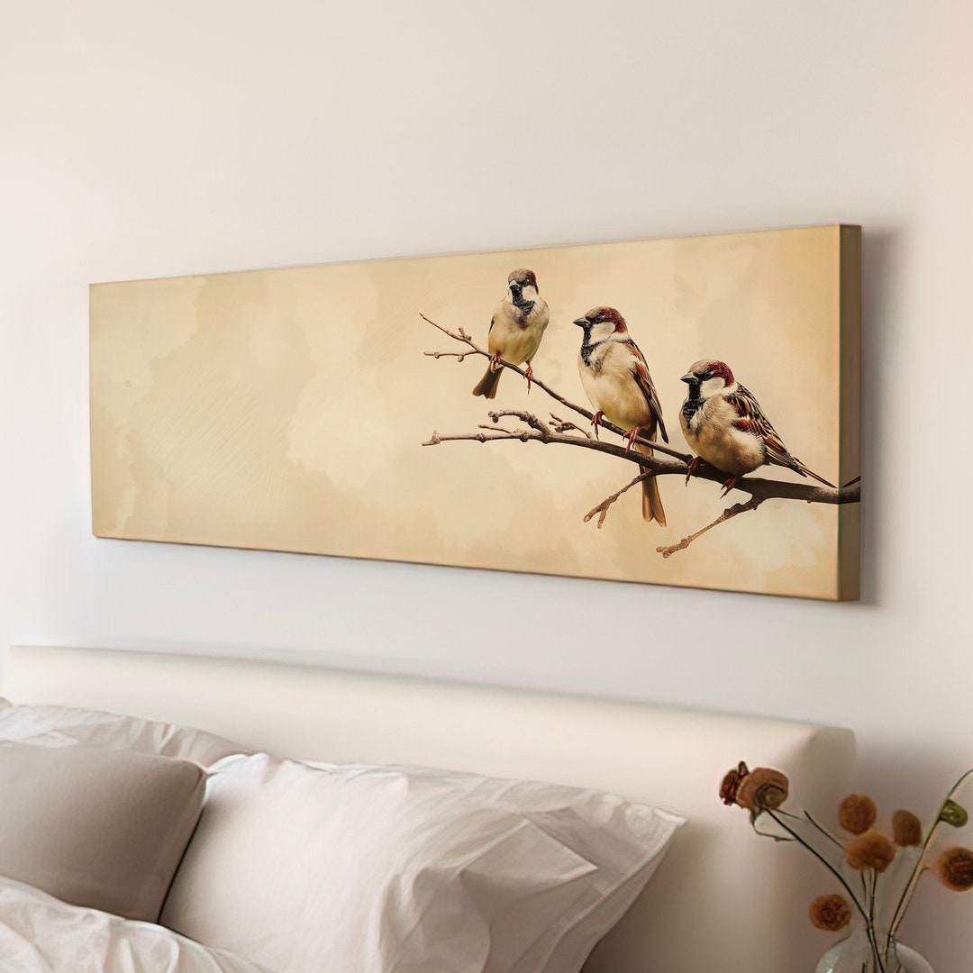 Beautiful Birds Long Horizontal Wall Art for Guestroom, Panoramic ...
