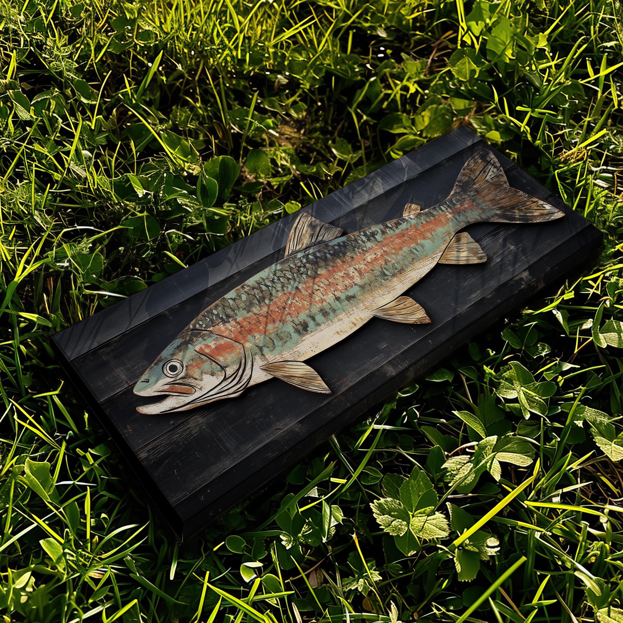 Rustic Trout Panoramic Art Above Bed, Canvas Fishing Shack Wall Art ...