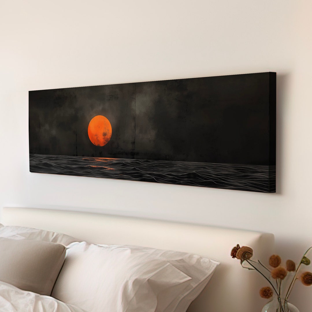 Sunset Over Ocean Long Horizontal Wall Art Above Bedroom, Panoramic ...