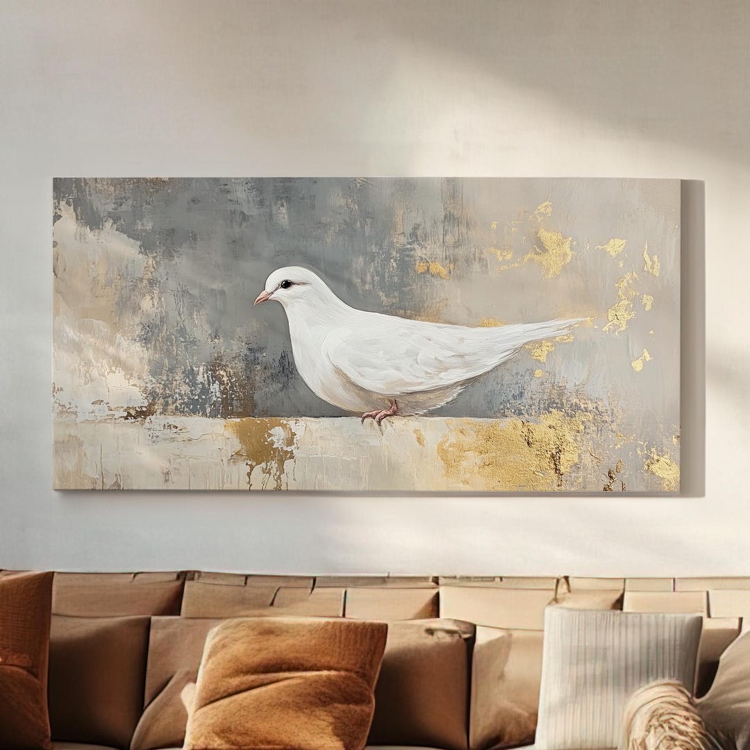 Abstract White Dove Lanscape Gold Colors, 2x1 Nature Calm Canvas Print ...