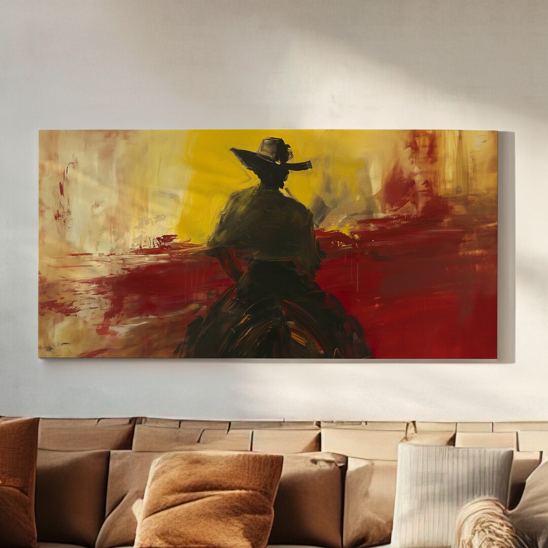 Cowboy on a Horse Long Horizontal Wall Art for Bedroom, Panoramic ...