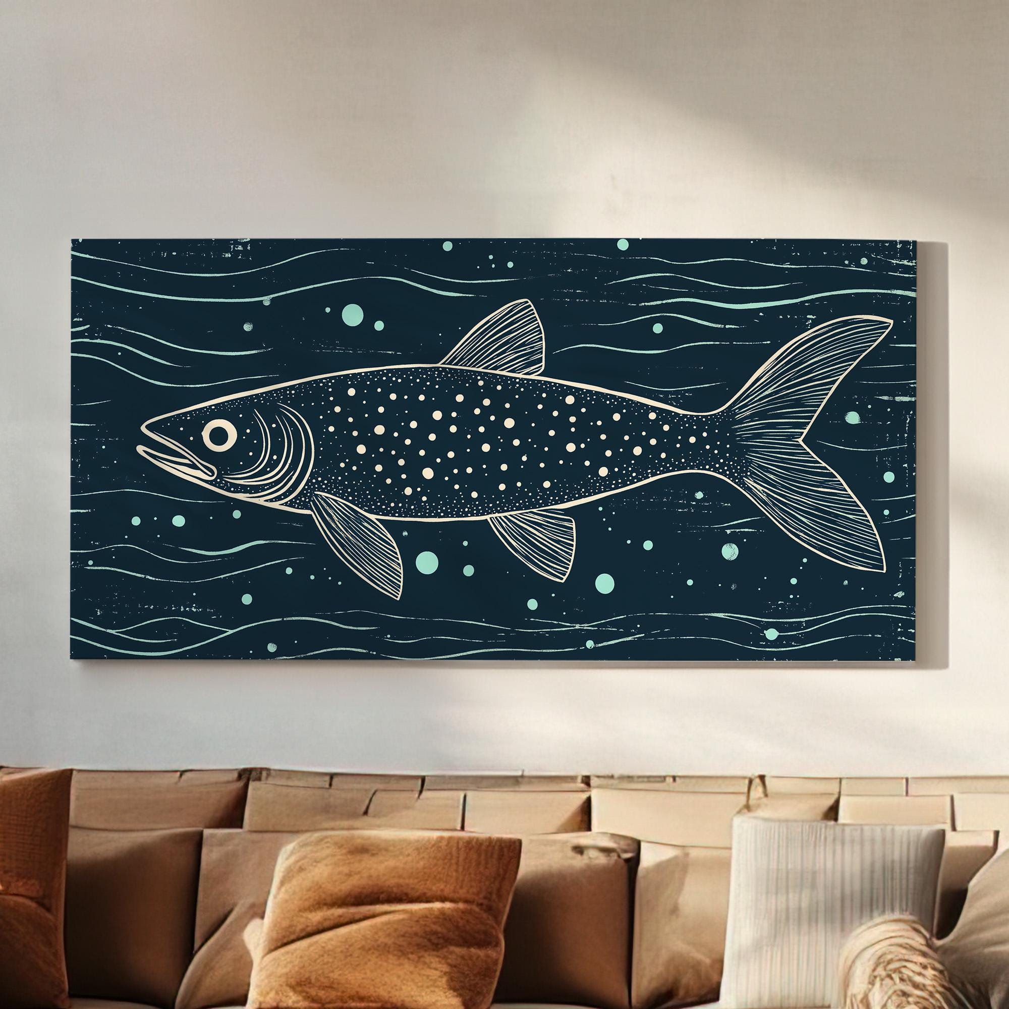 Arctic Char Minimal Wall Art Above Desk, Horizontal Fishing Shack ...
