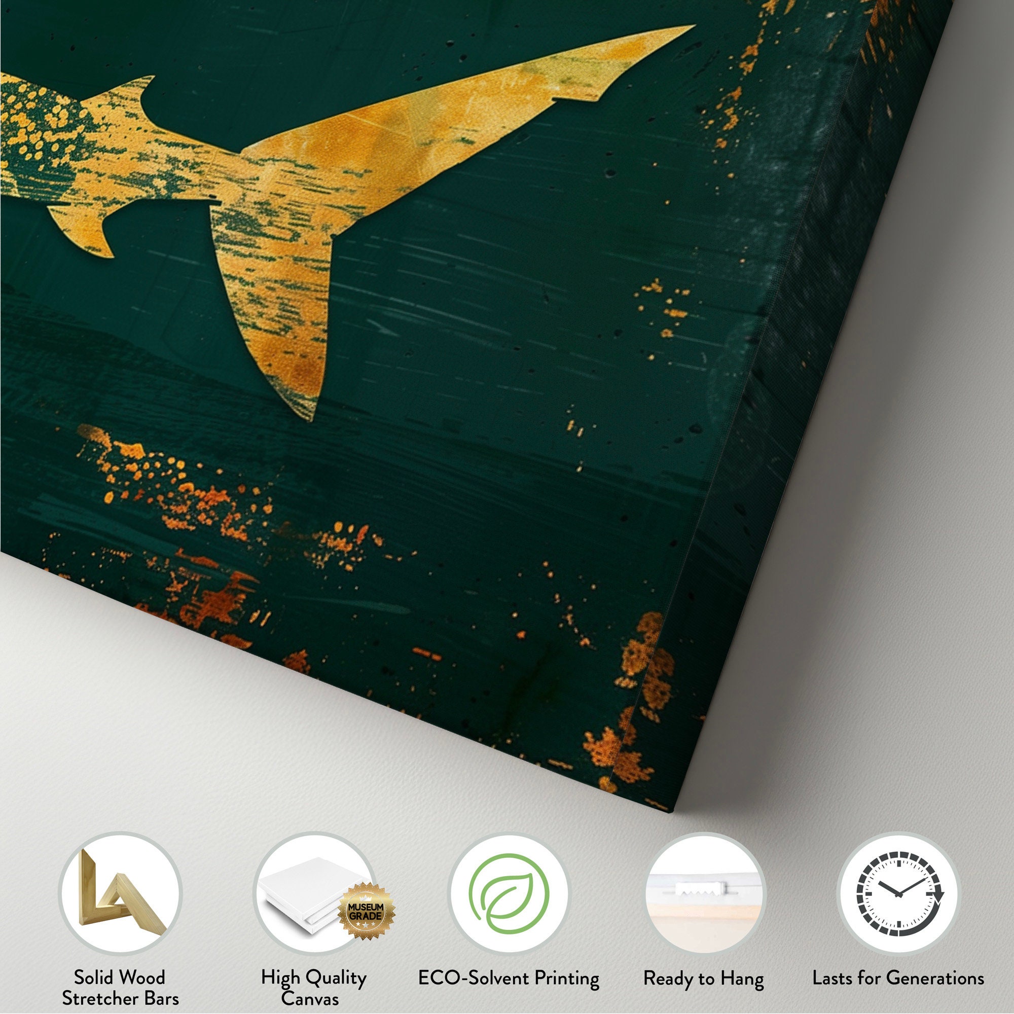 Abstract Shark Long Horizontal Wall Art for Bedroom, Panoramic Green ...
