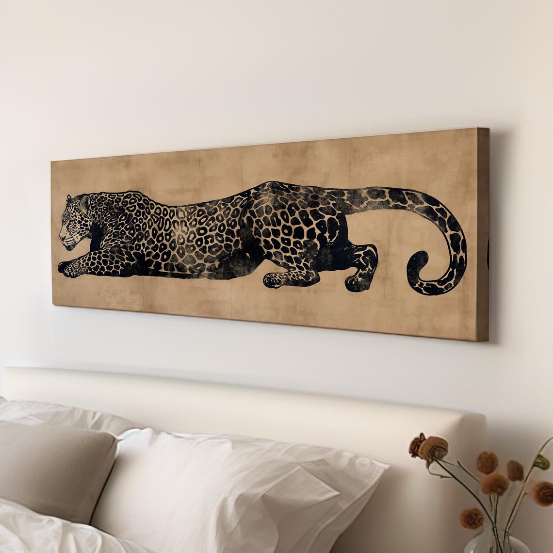 Leopard Minimal Panoramic Wall Art Aesthetic, Panorama Cheetah Canvas ...