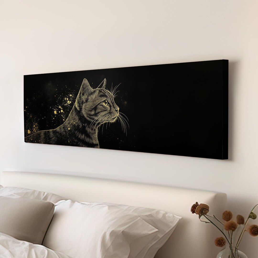 Golden Bengal Cat Panoramic Wall Art Pet, Panorama Adorable Canvas ...