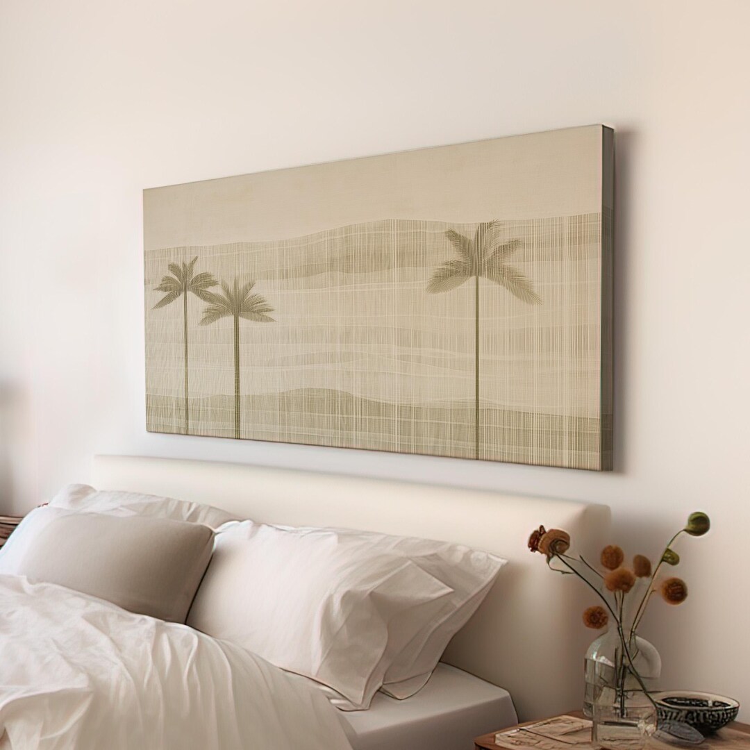 Neutral Palm Tree Wall Art for Living Room, Horizontal Minimalist ...