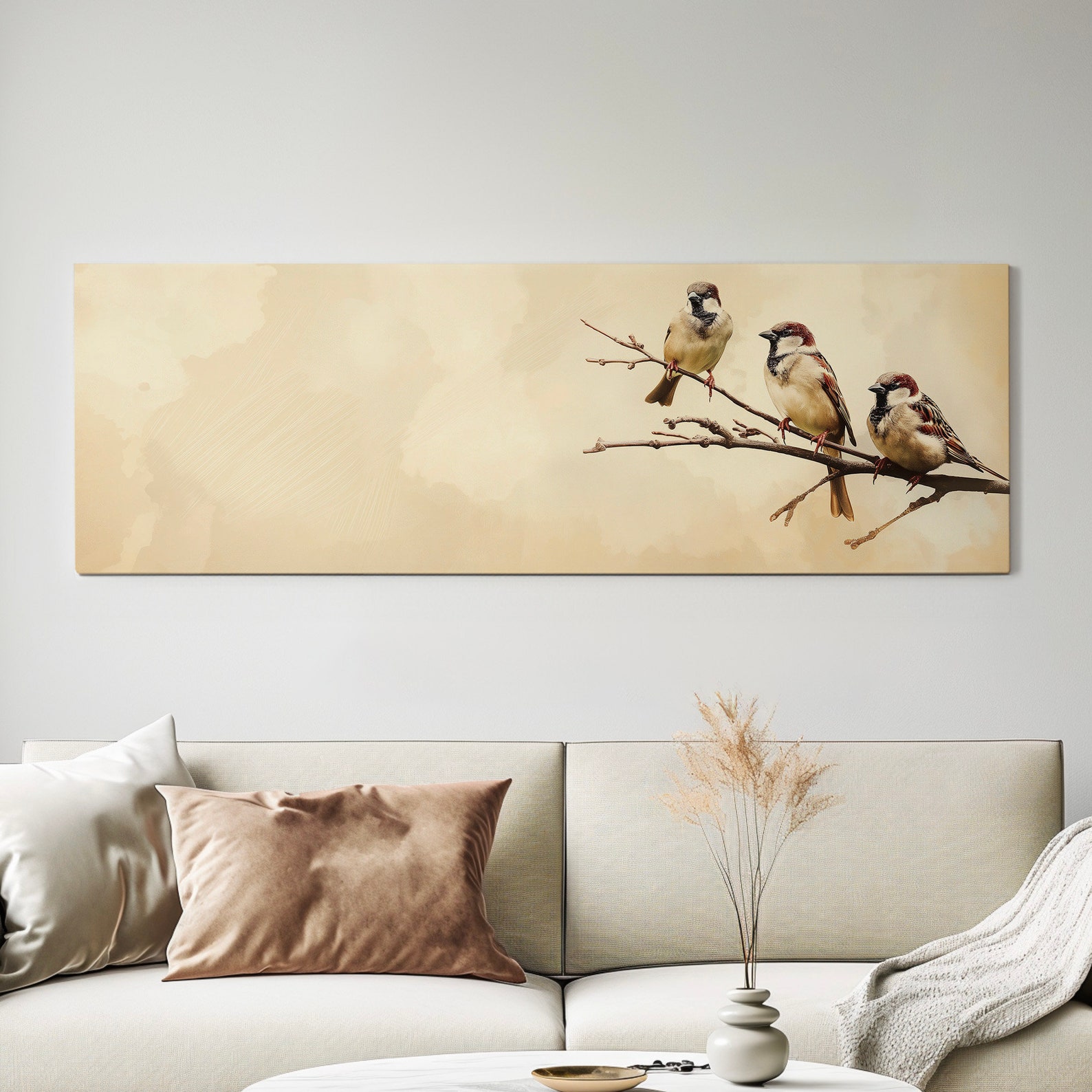 Beautiful Birds Long Horizontal Wall Art for Guestroom, Panoramic ...