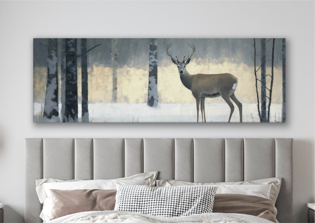 Forest Landscape Wall Art, Majestic Deer in the Forest Framed Panoramic ...