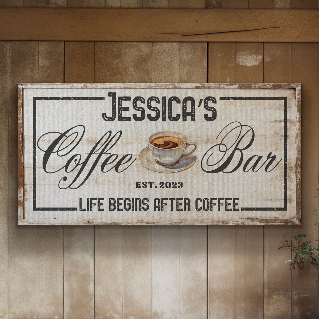 Coffee Bar Sign Rustic Coffee Station Bar Wall Art, Personalized Family ...