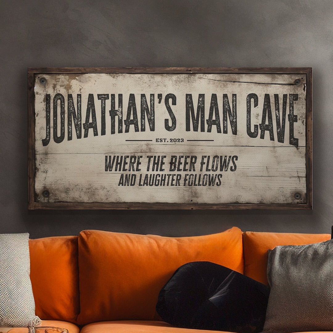 Personalized Man Cave Sign, Canvas Decor for Men, Bar Signage for ...