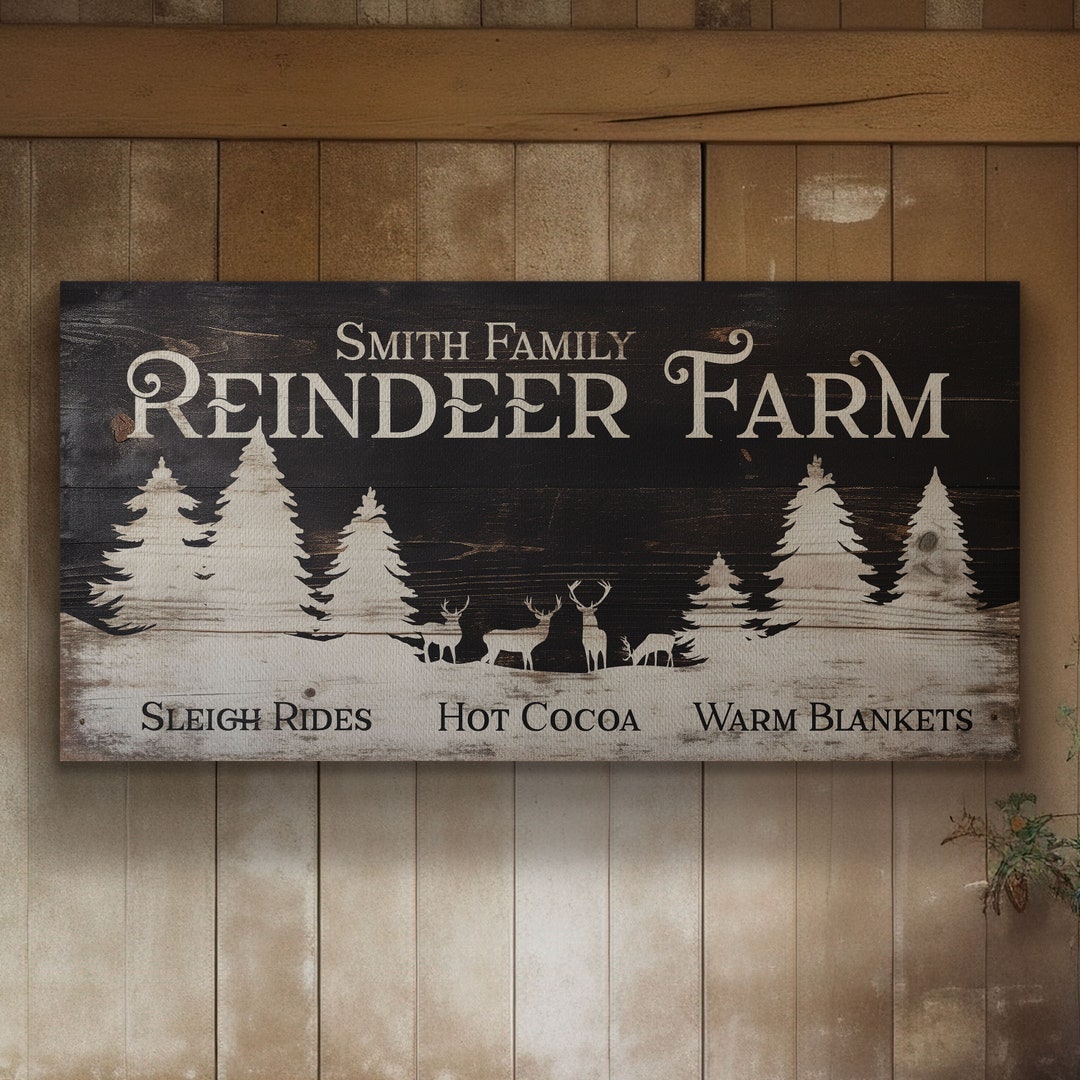 Reindeer Farm Sign Personalized Christmas Rustic Farmhouse Vintage ...