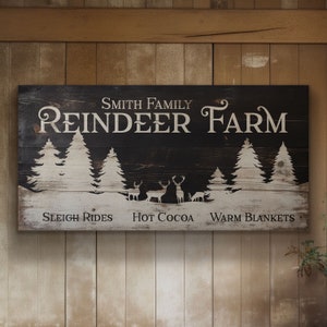 Reindeer Farm Sign Personalized Christmas Rustic Farmhouse Vintage ...
