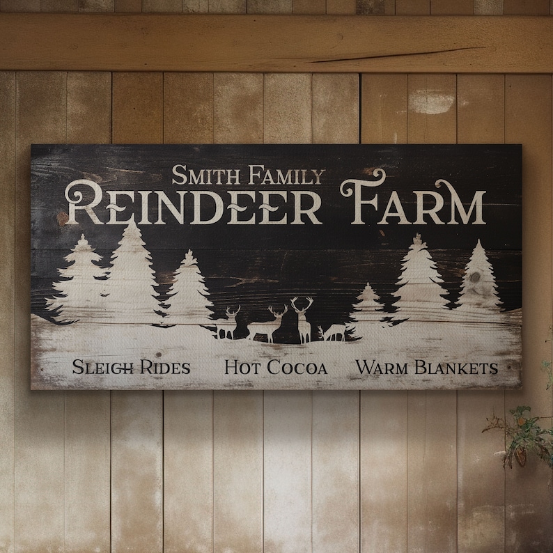 Reindeer Farm Sign Personalized Christmas Rustic Farmhouse - Etsy