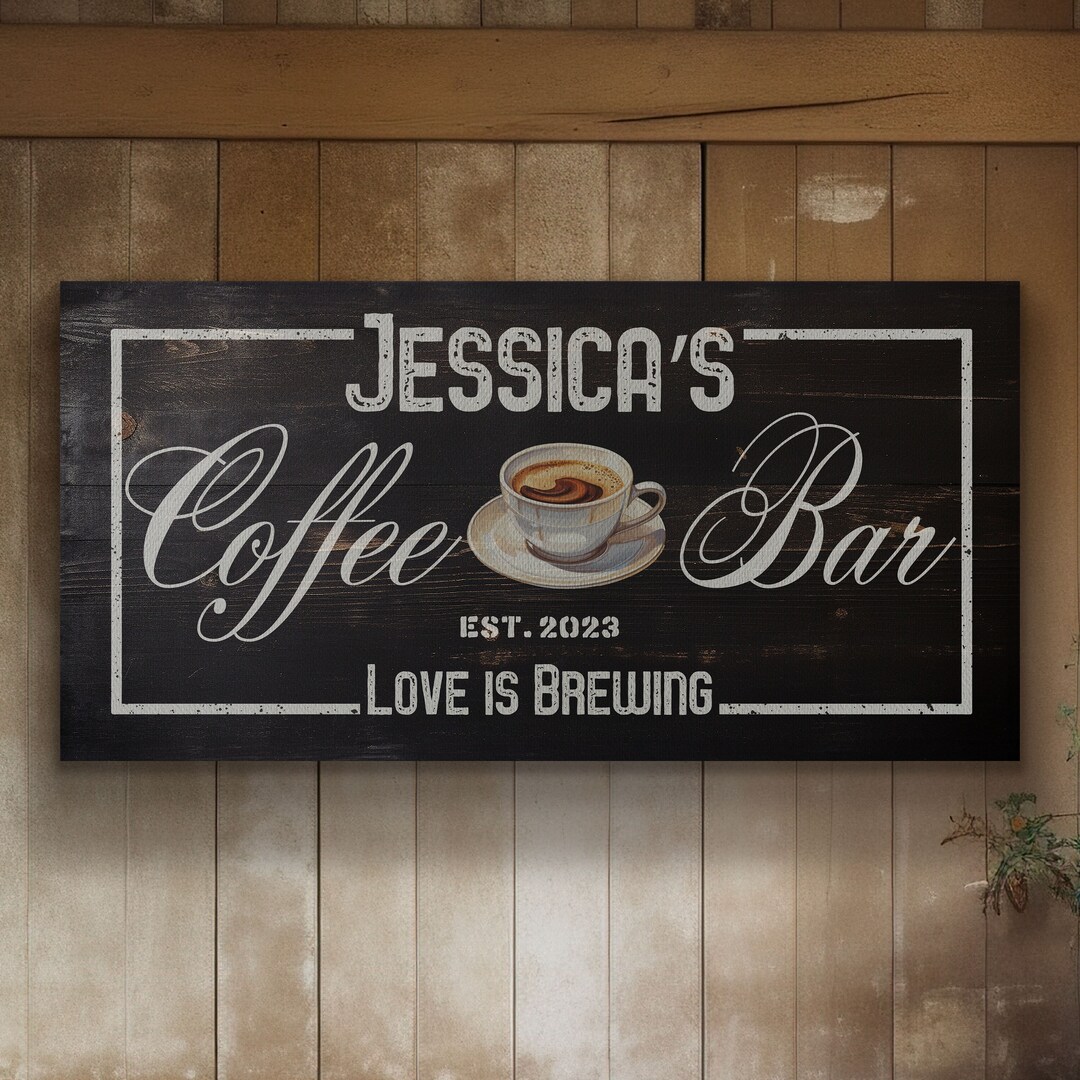 Coffee Bar Sign Rustic Coffee Station Bar Wall Art, Personalized Family ...