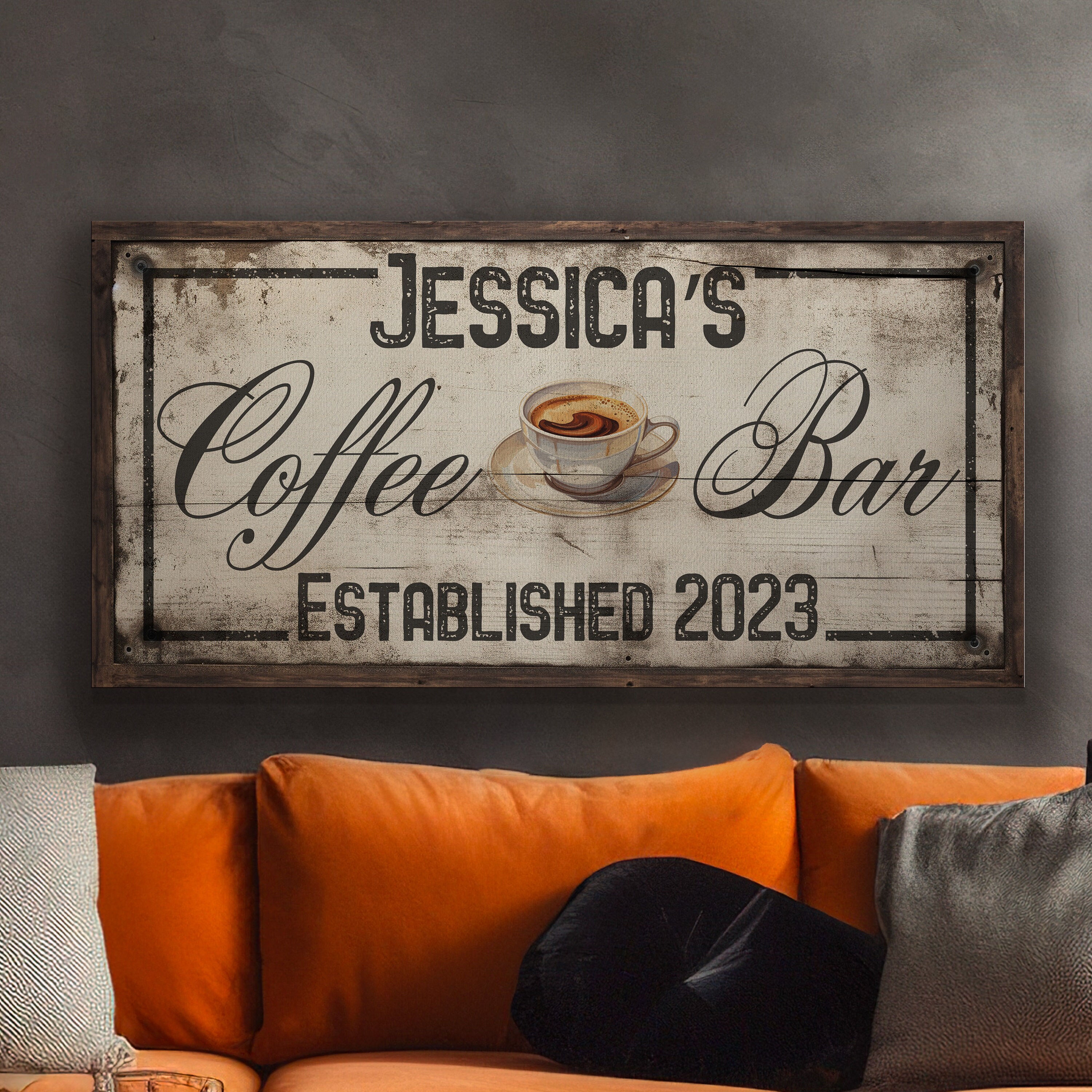 Coffee Bar Sign Rustic Coffee Station Bar Wall Art, Personalized Family ...
