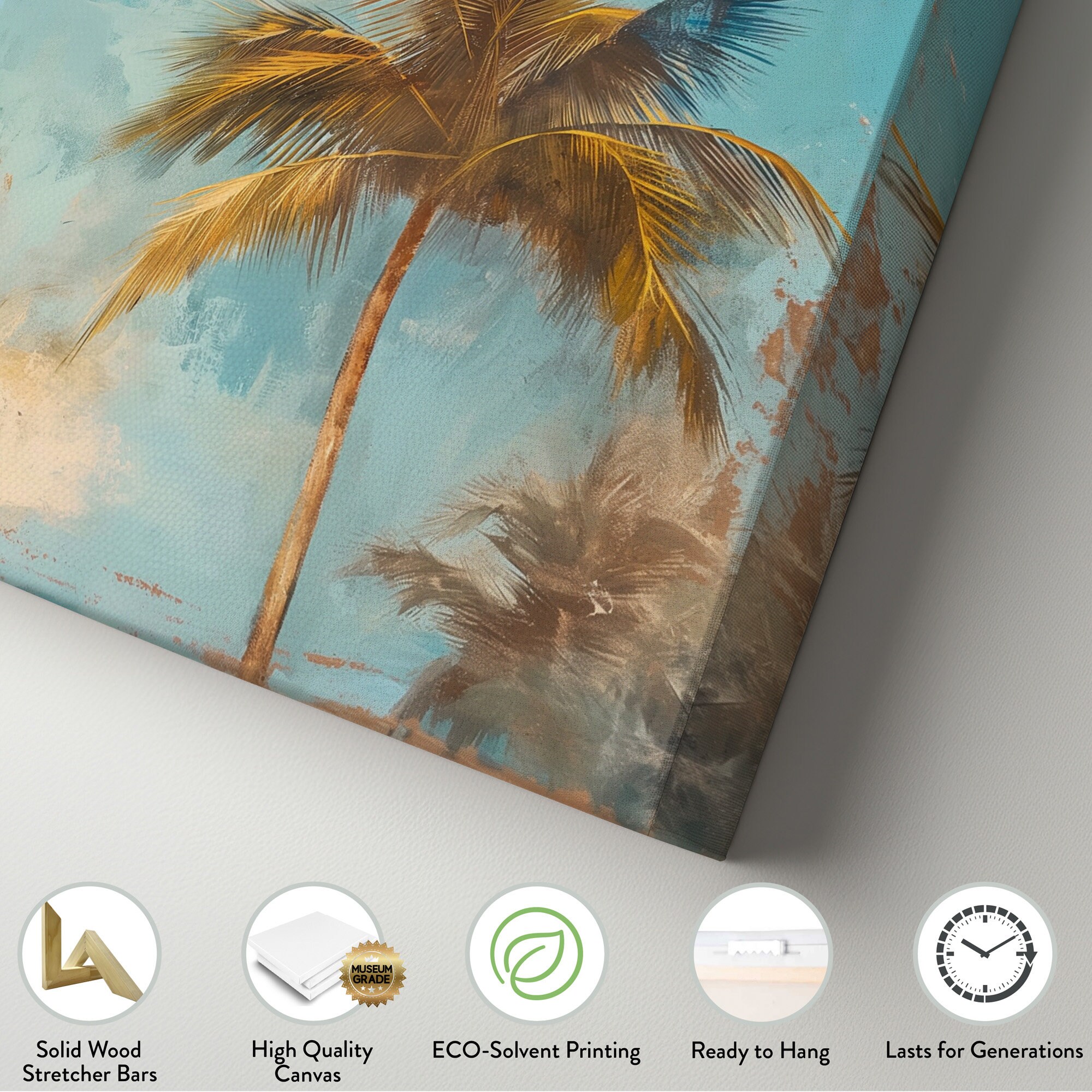 Vintage Abstract Palm Tree Long Horizontal Wall Art for Living Room ...