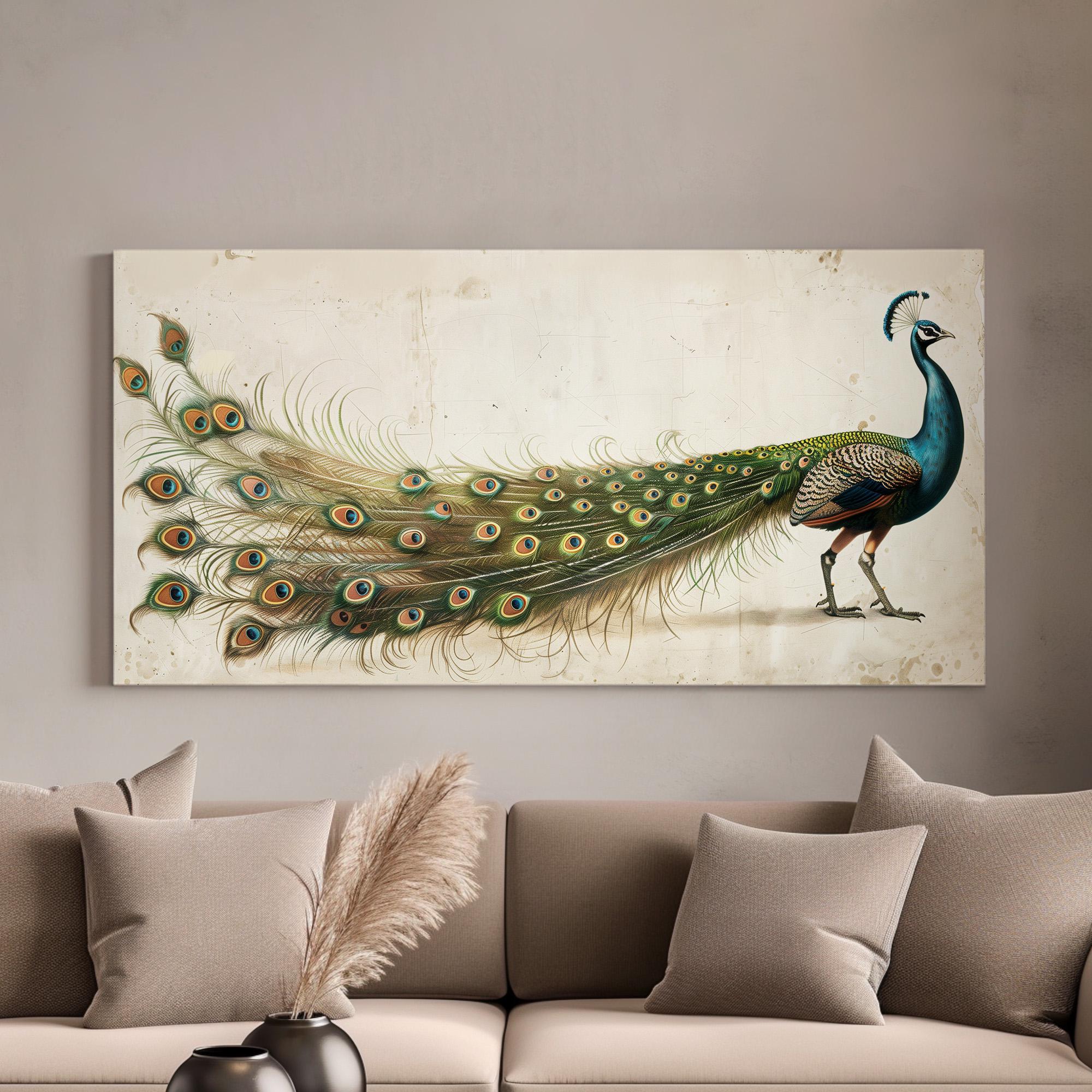 Magnificent Peacock Canvas Wall Art for Living Room, Landscape Antique ...